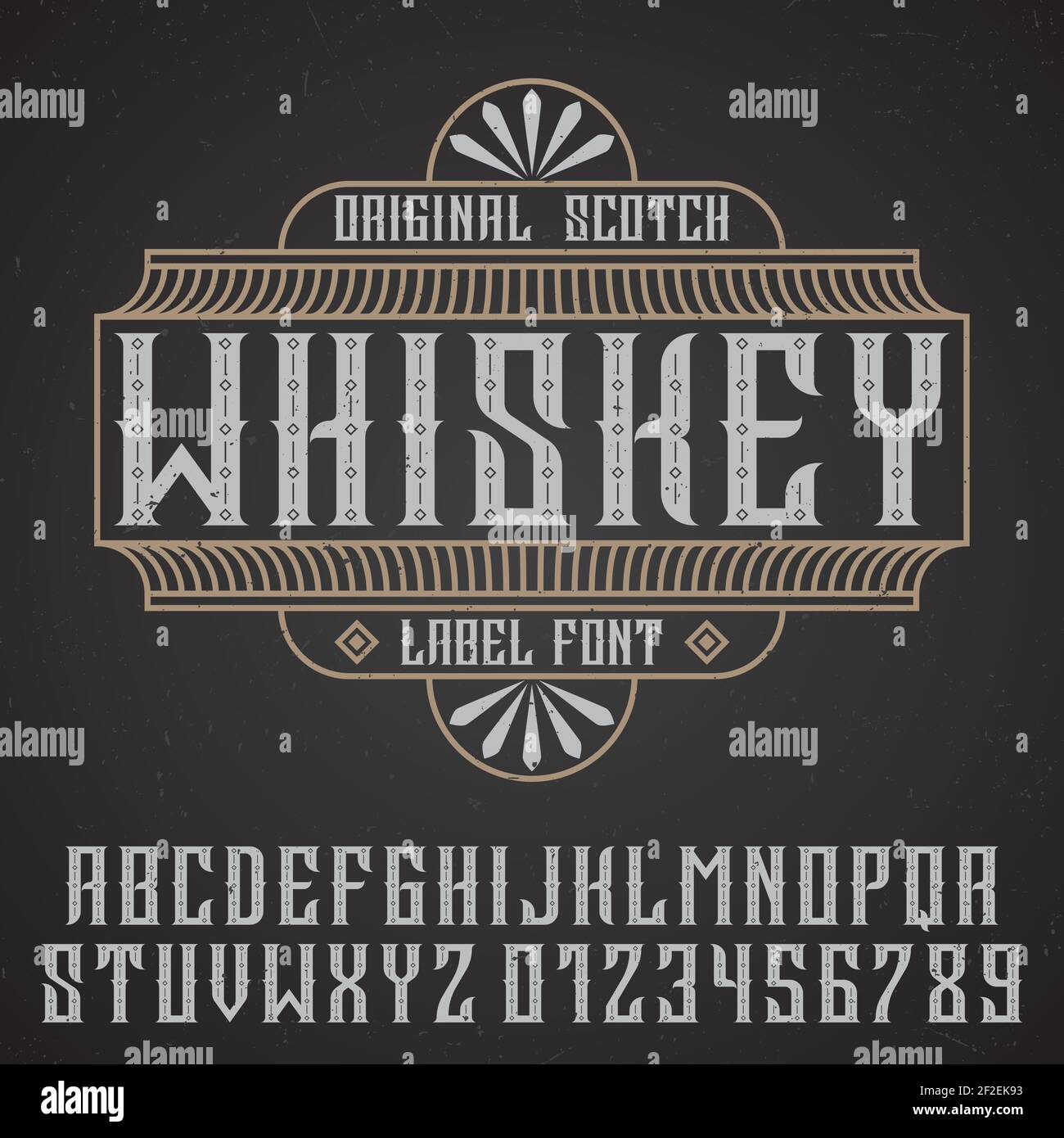 Original whiskey poster with label font in vintage style on black ...