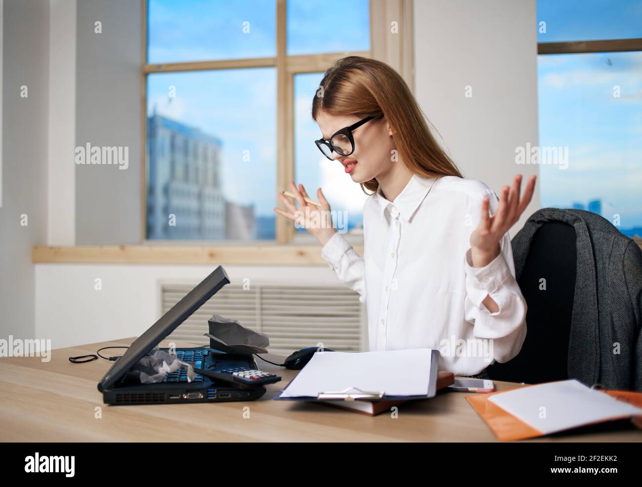 Business woman secretary working desk laptop office professionals Stock ...