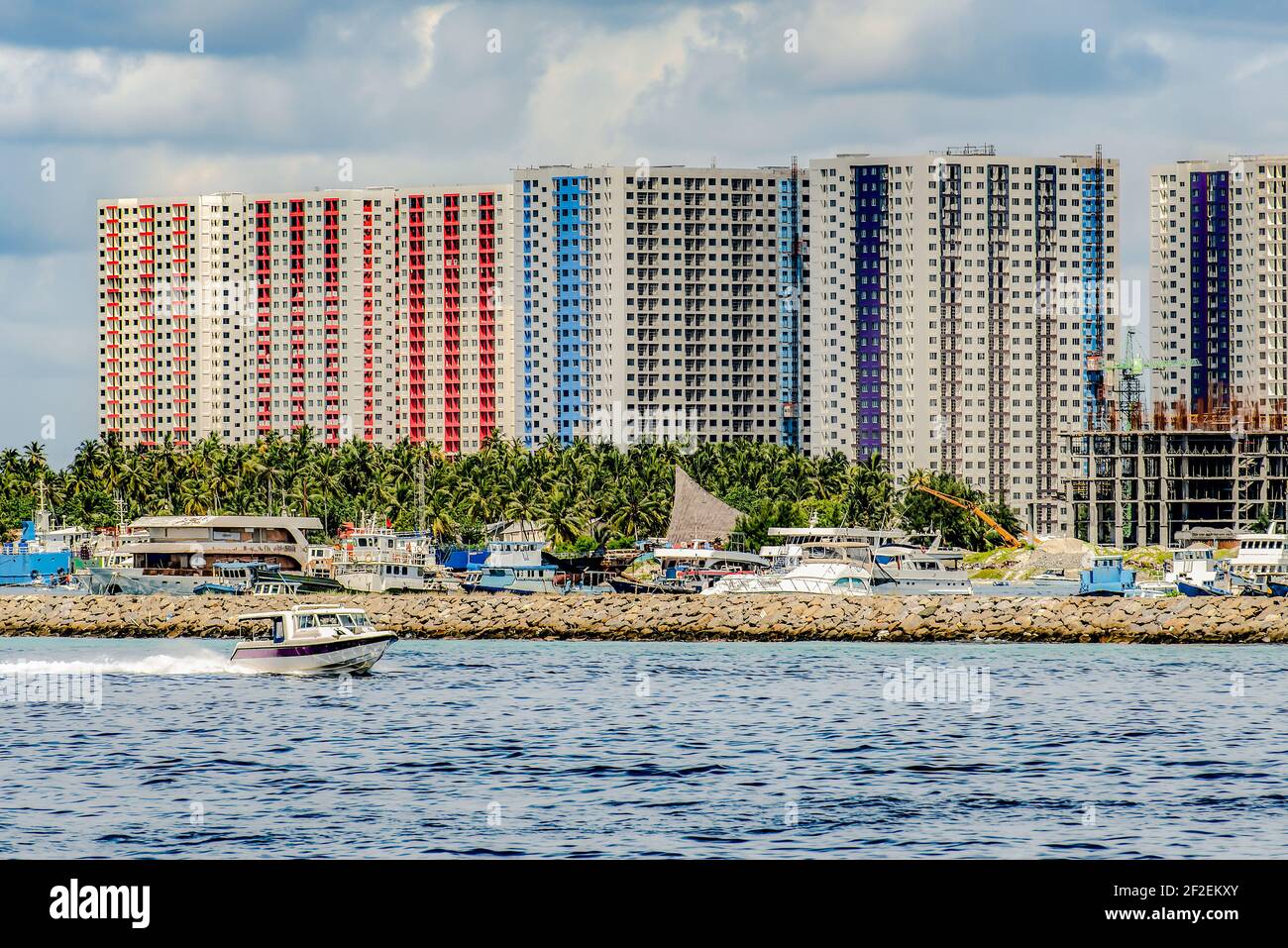 View of the city of Male, the capital of the Maldives located on an ...
