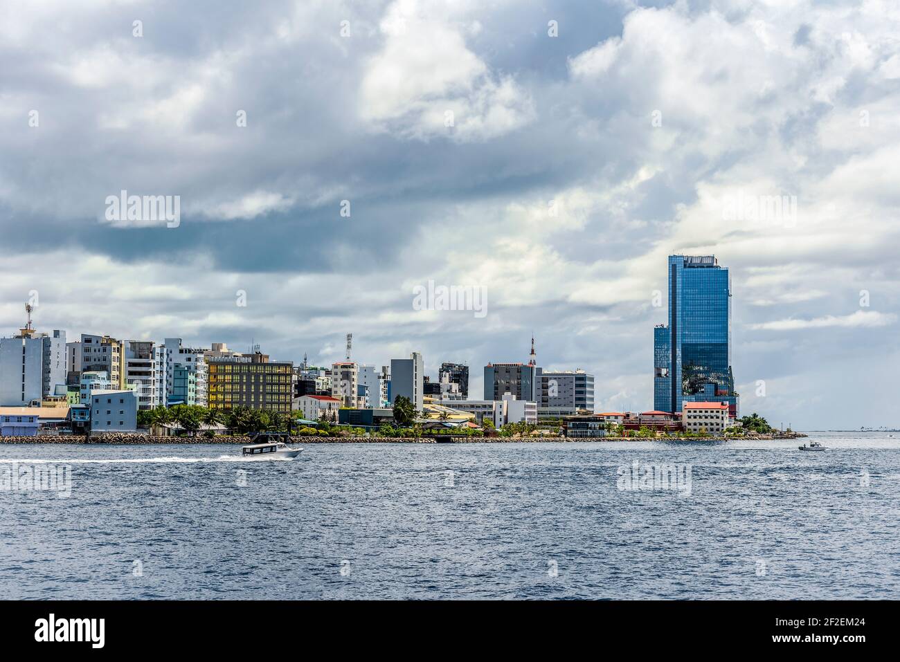 View of the city of Male, the capital of the Maldives located on an ...