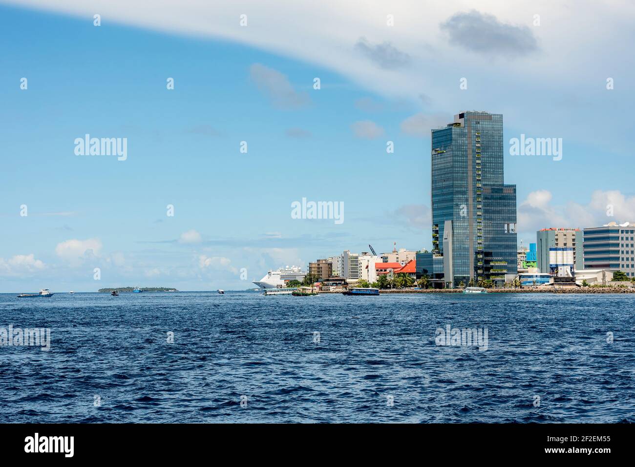 View of the city of Male, the capital of the Maldives located on an ...