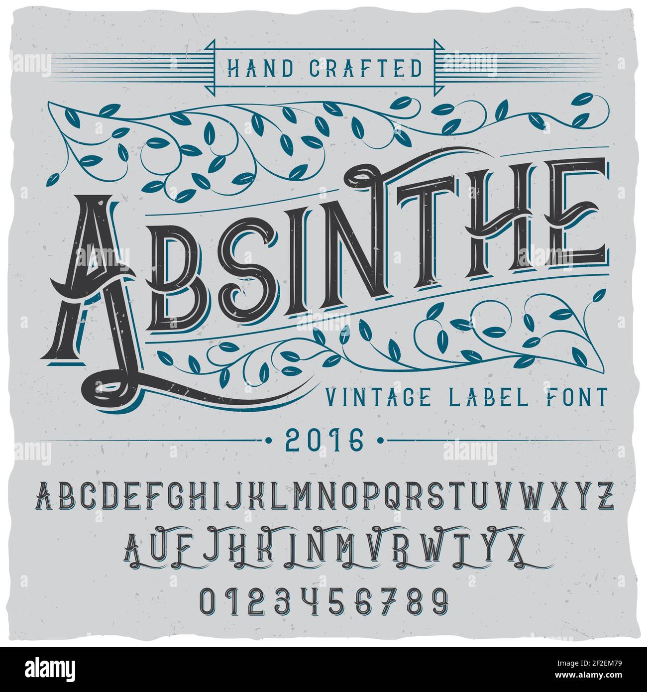 Alcohol hand crafted poster with word absinthe and alphabet vector ...