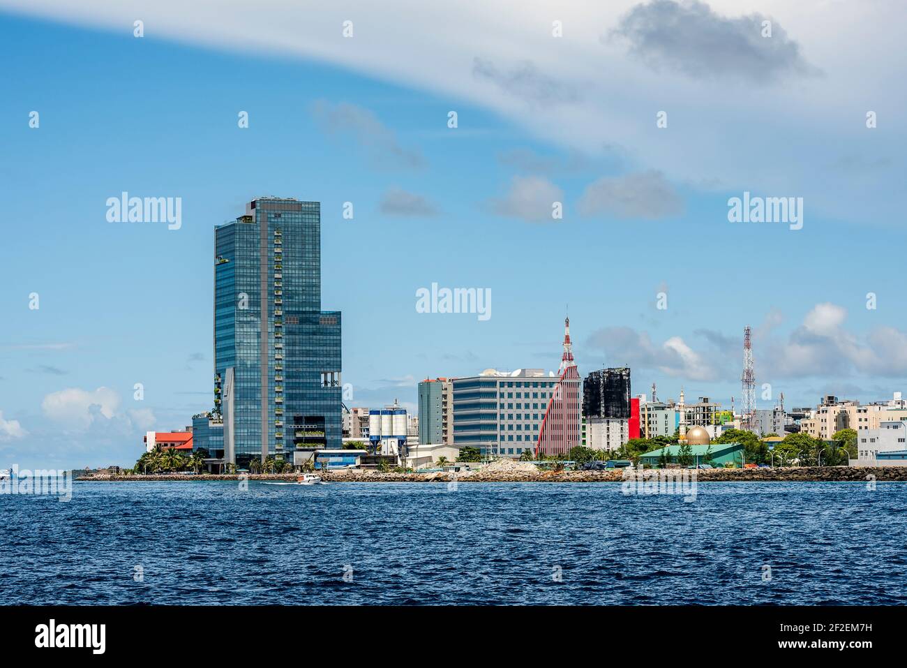 View of the city of Male, the capital of the Maldives located on an ...
