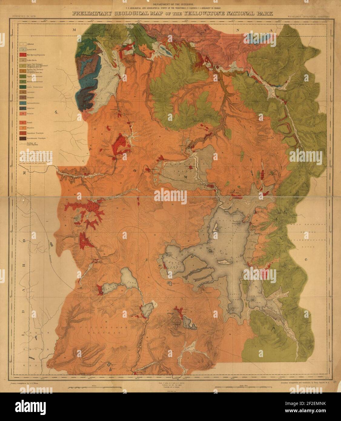 Preliminary geological map of the Yellowstone National Park Stock Photo ...