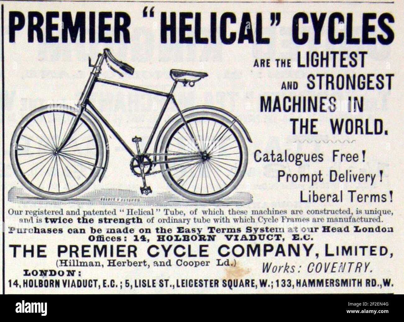Premier 'Helical Tube' bicycle ad (1894 Stock Photo - Alamy
