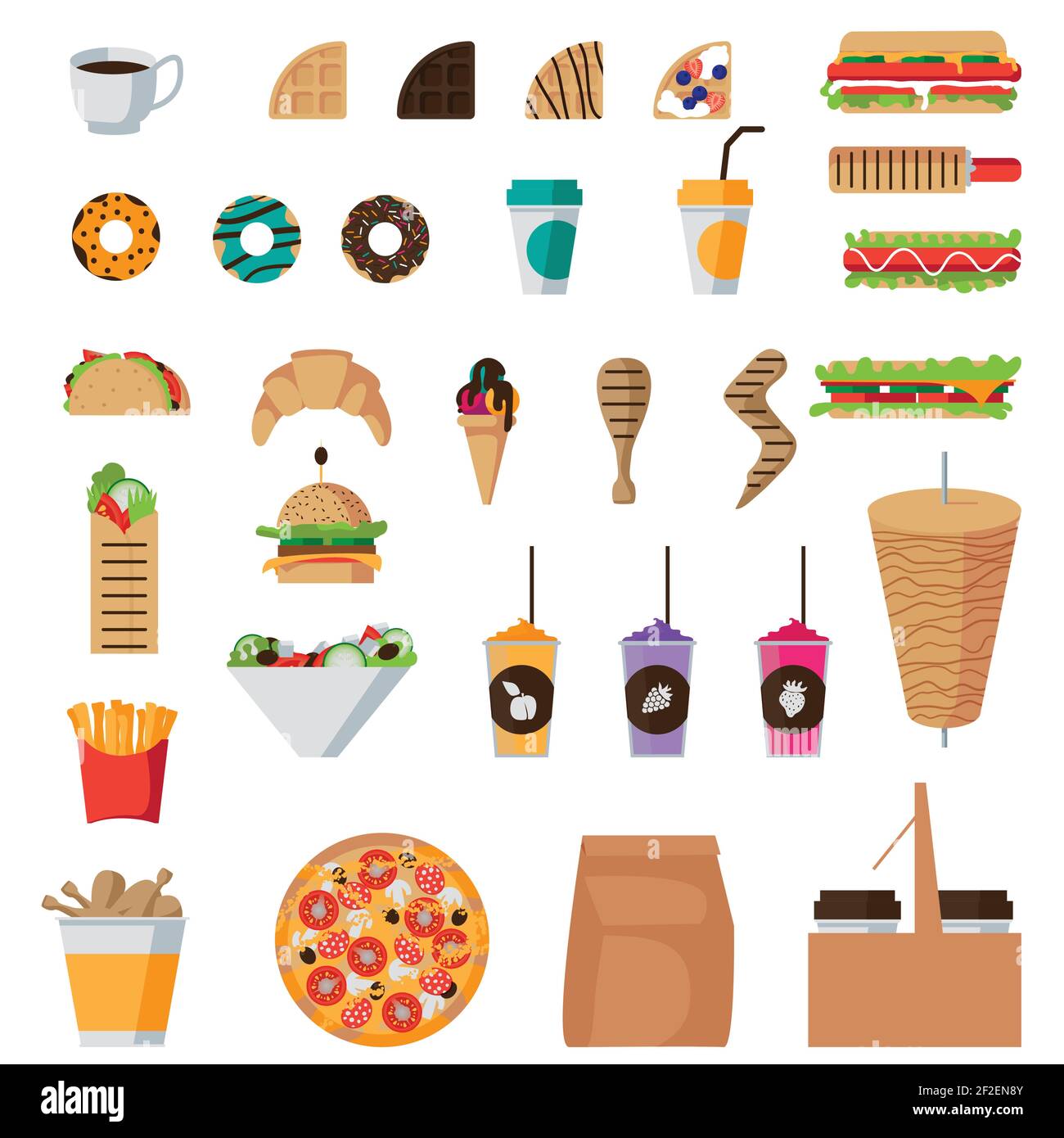 Fast food flat icons set isolated Stock Vector Image & Art - Alamy