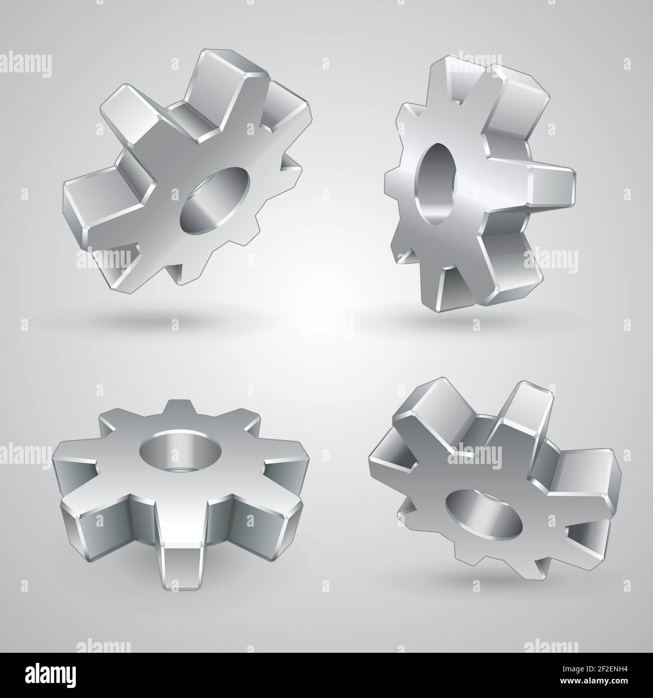 Four metal gears on gray background isolated 3d vector illustration ...