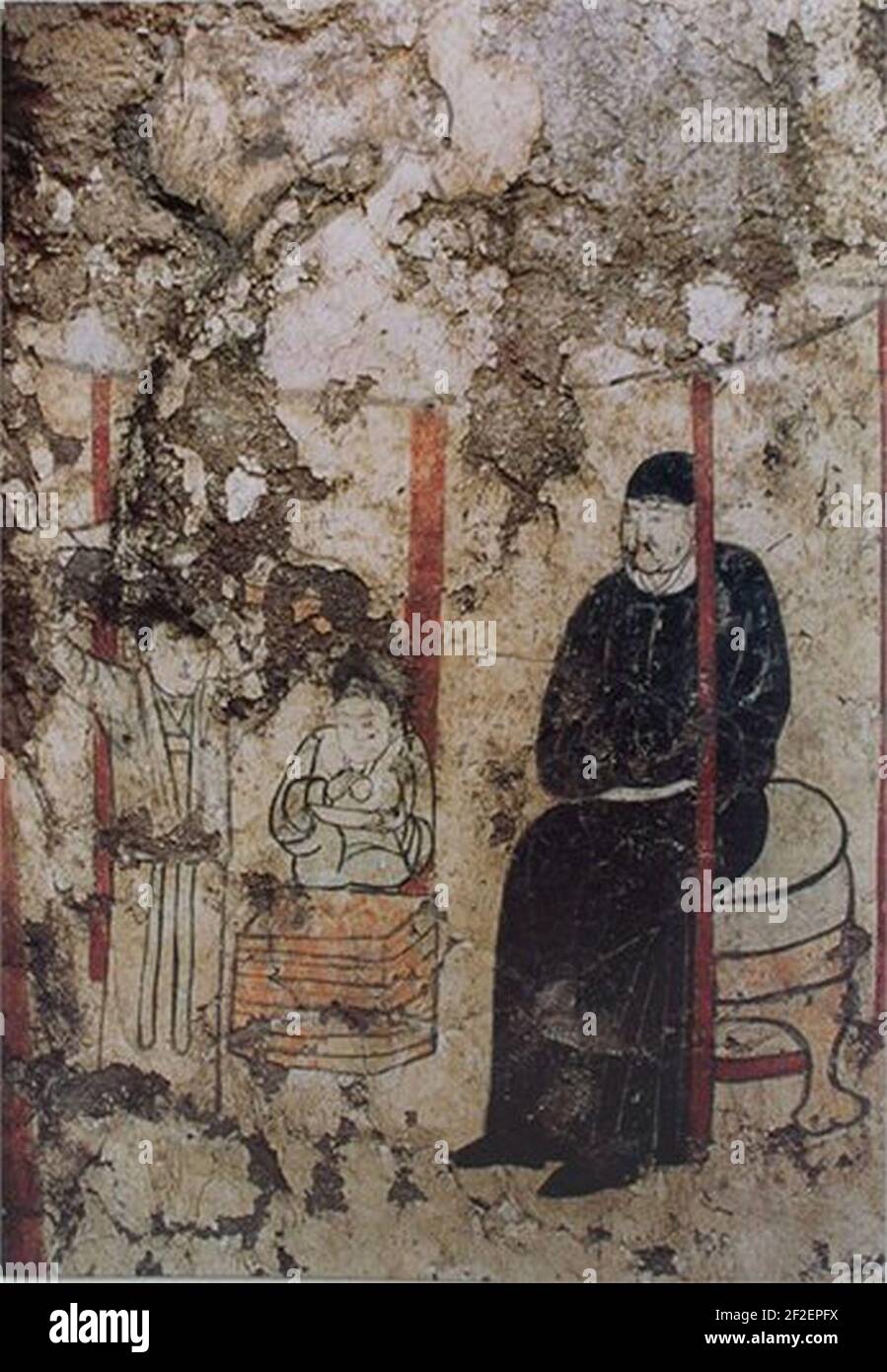 Preparing drinks 1, mural from Tomb in Aohan, Liao Dynasty Stock Photo ...