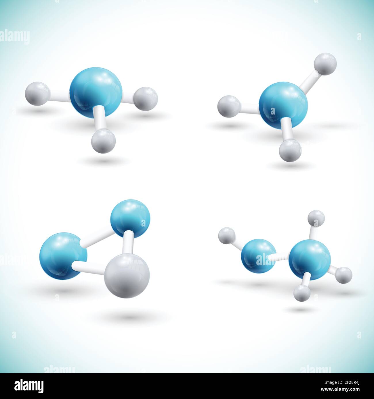 Different grey and blue atom chains set isolated on white background ...