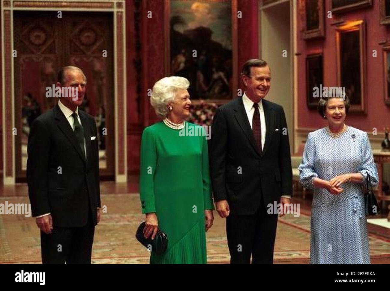 President and Mrs. Bush with Queen Elizabeth and Prince Philip Stock ...
