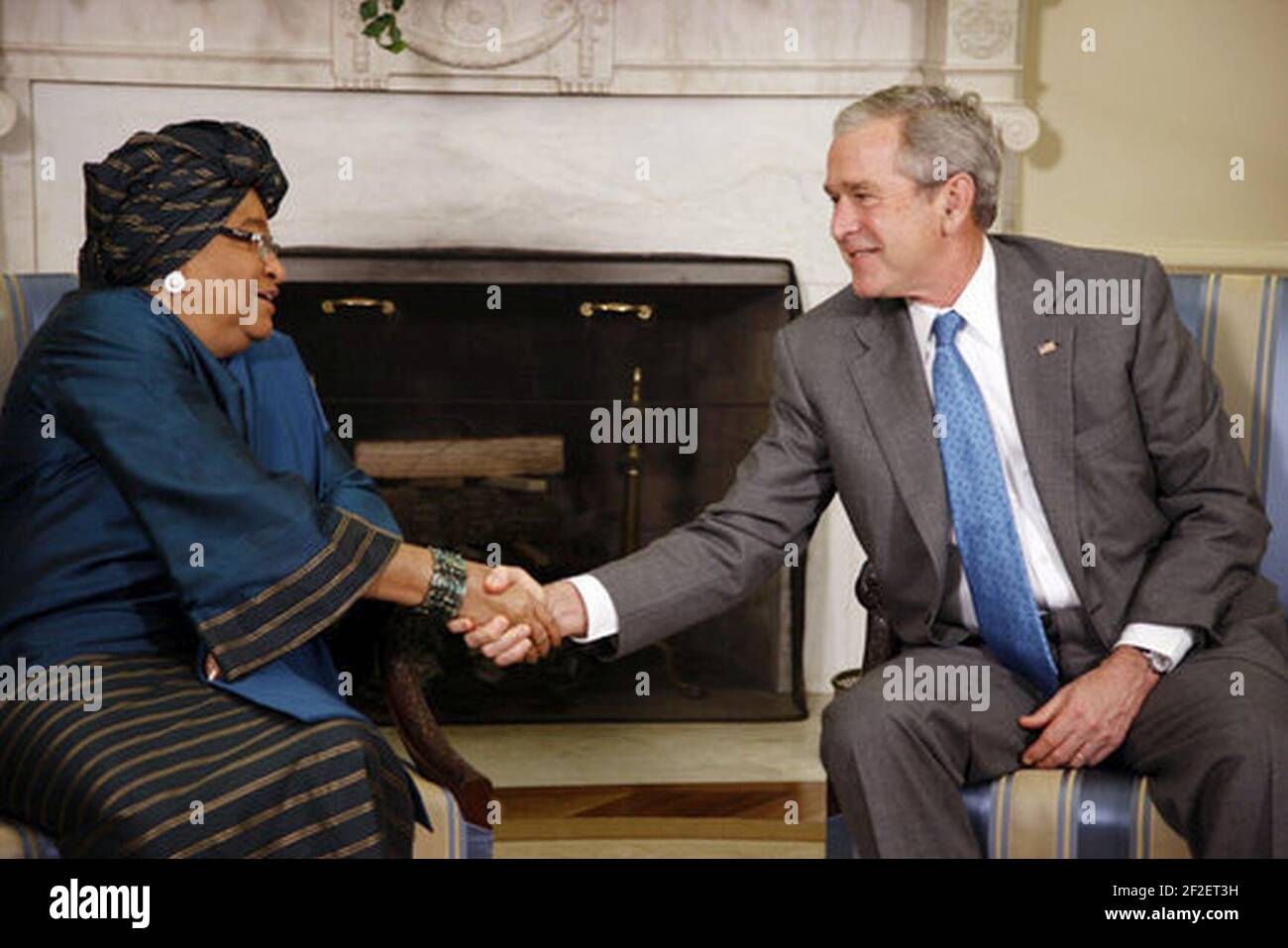 President Bush and President Johnson Sirleaf, 2008 Stock Photo - Alamy