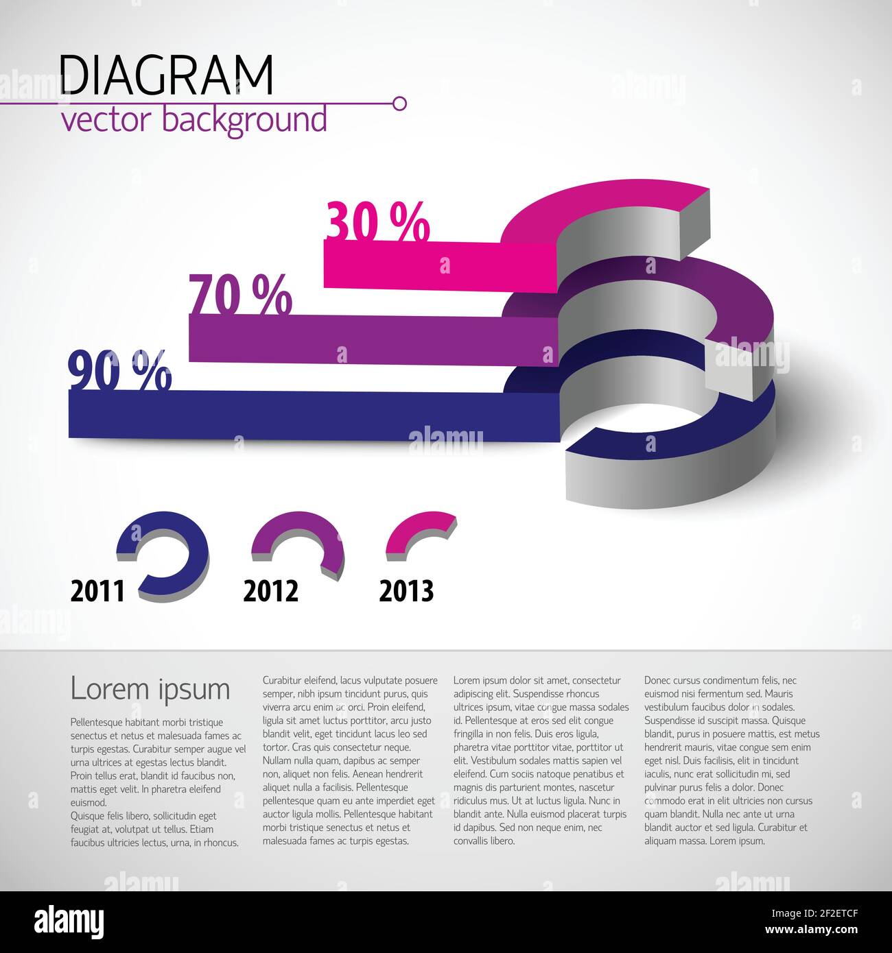 Colored realistic diagram template with text fields and percentage ...