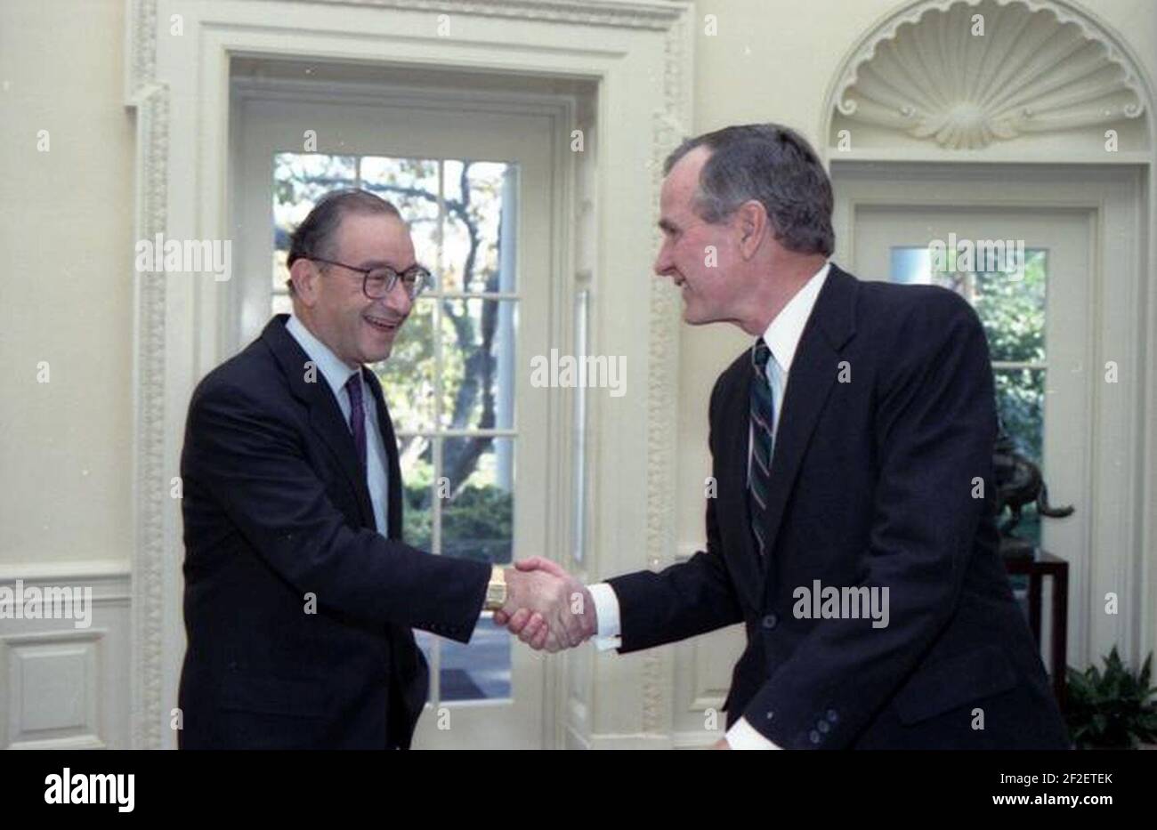 President George H. W. Bush and Alan Greenspan Stock Photo - Alamy