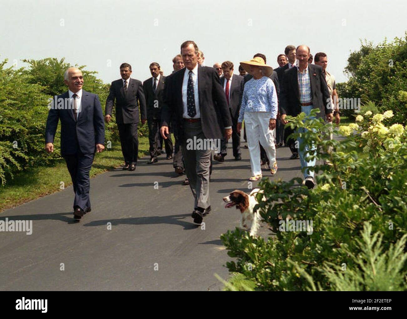 President George H. W. Bush and Barbara Bush greet King Hussein of ...