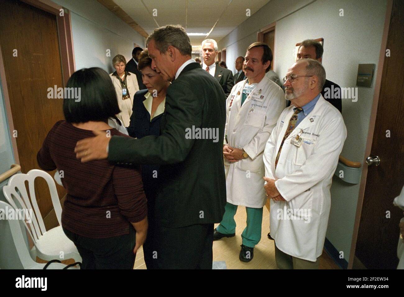 President George W. Bush and First Lady Laura Bush Visit Hospital Stock ...