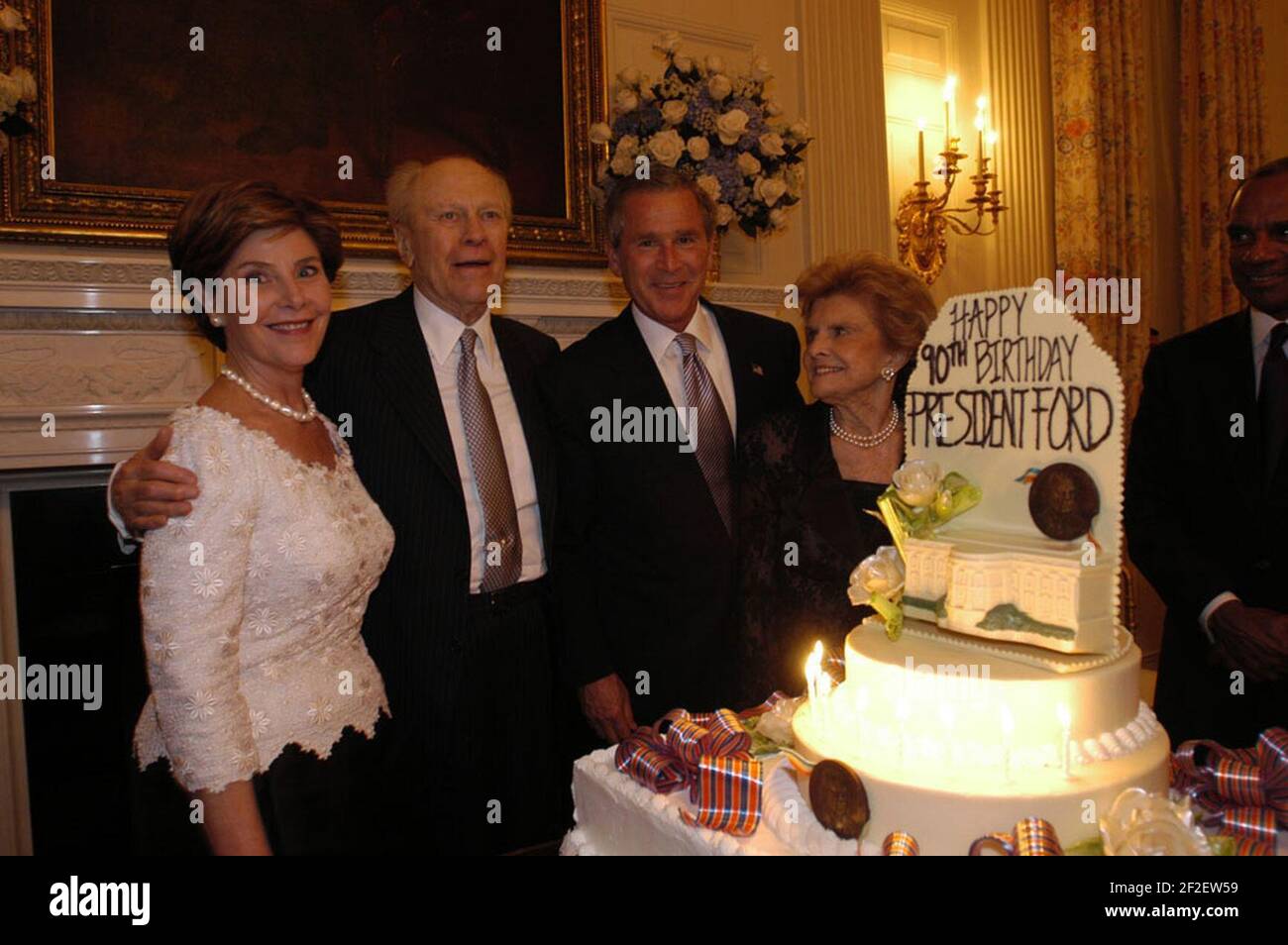 President George W. Bush and Mrs. Laura Bush Pose with Former President ...