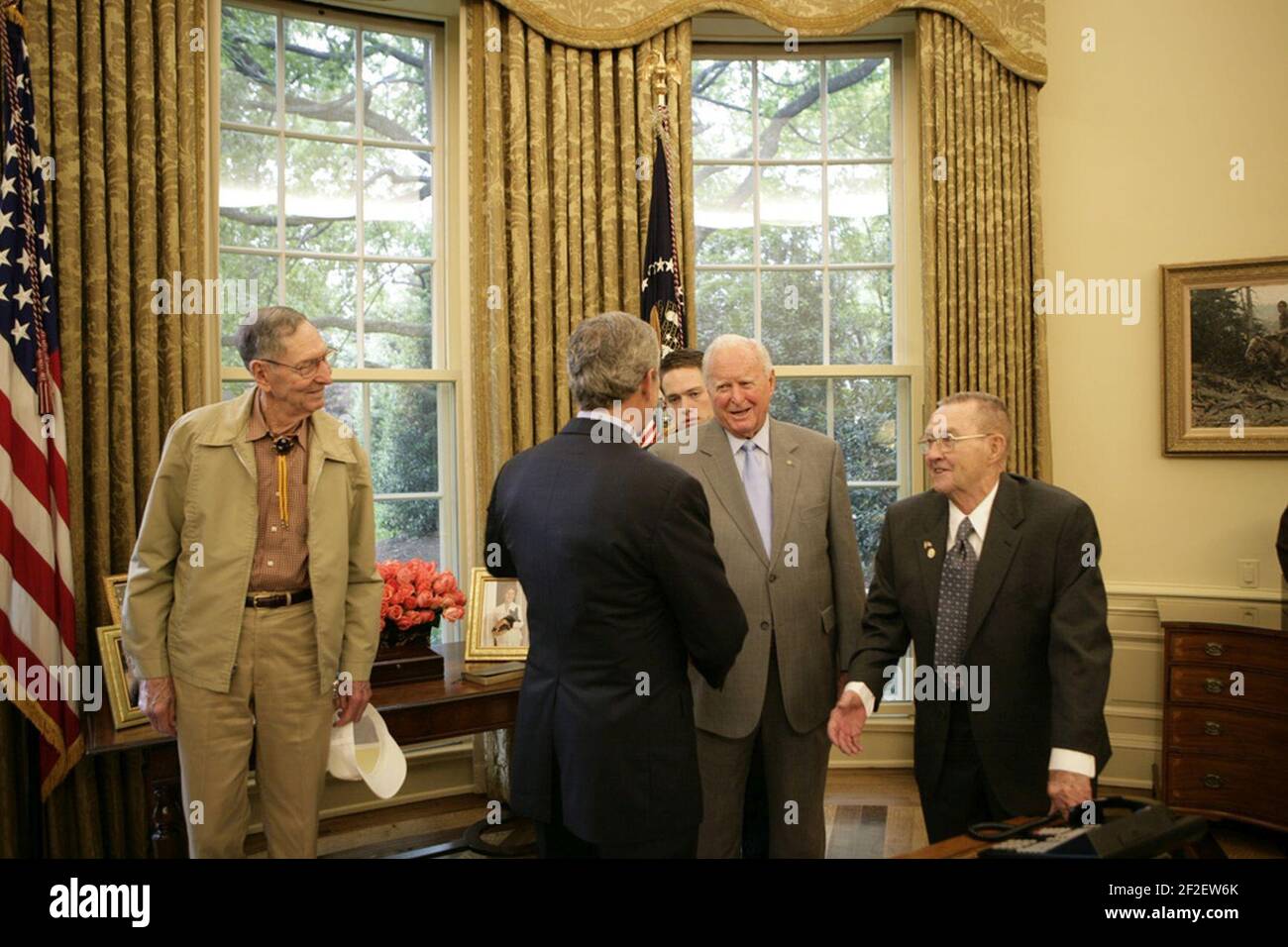 President George W. Bush and Senator Ted Stevens welcome World War II ...