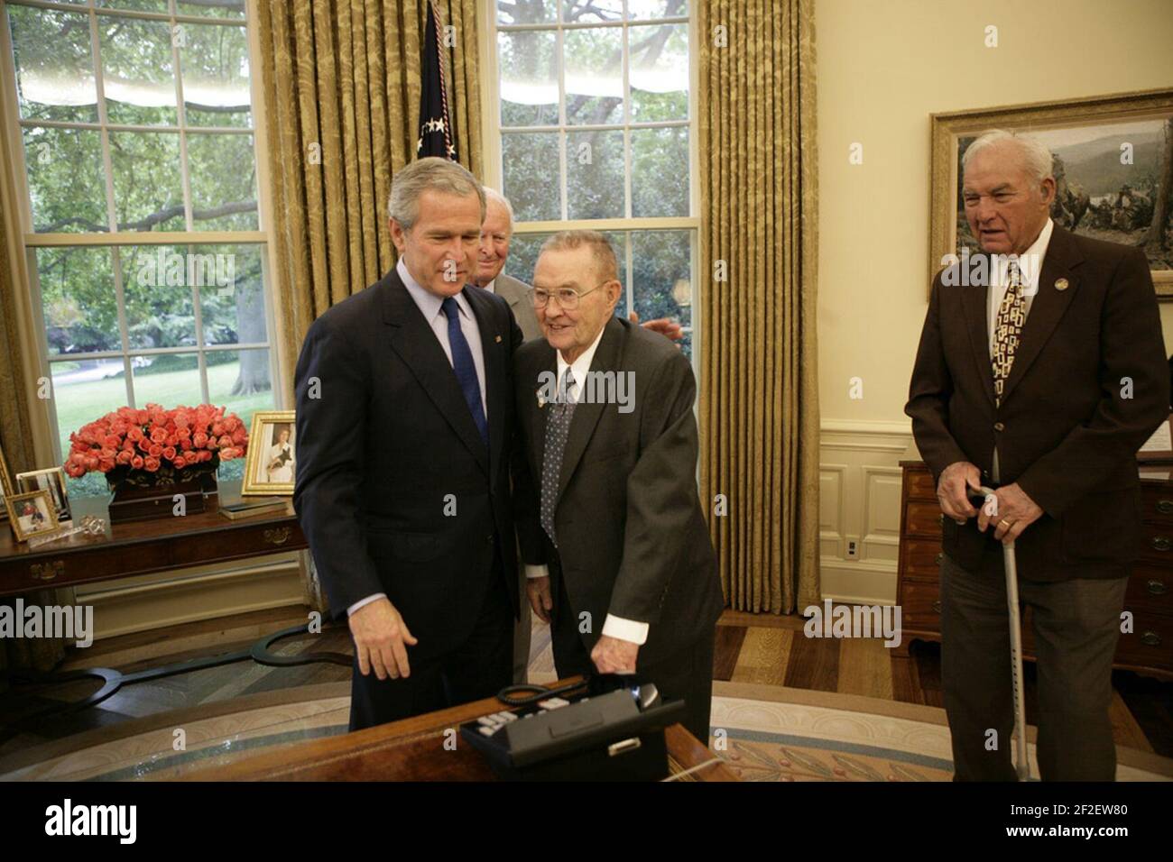 President George W. Bush and Senator Ted Stevens welcome World War II ...