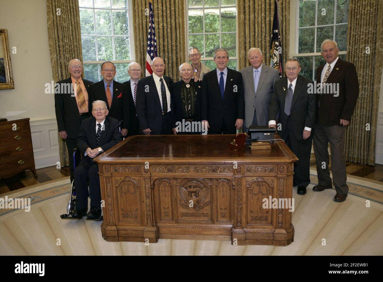President George W. Bush and Senator Ted Stevens welcome World War II ...