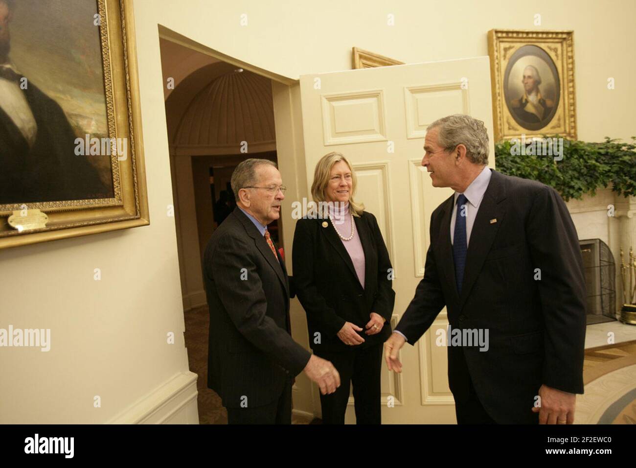 President George W. Bush and Senator Ted Stevens welcome World War II ...