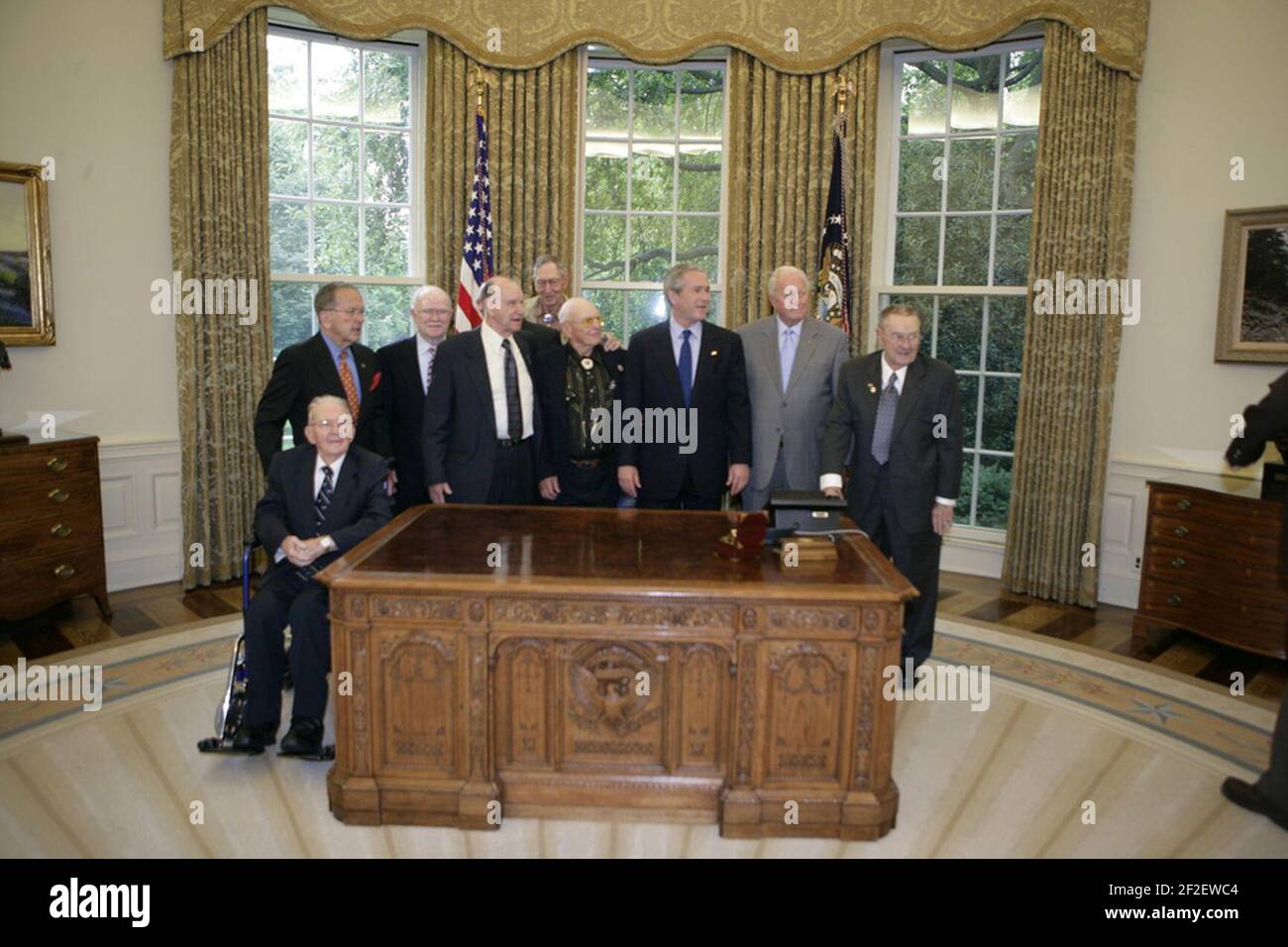 President George W. Bush and Senator Ted Stevens welcome World War II ...
