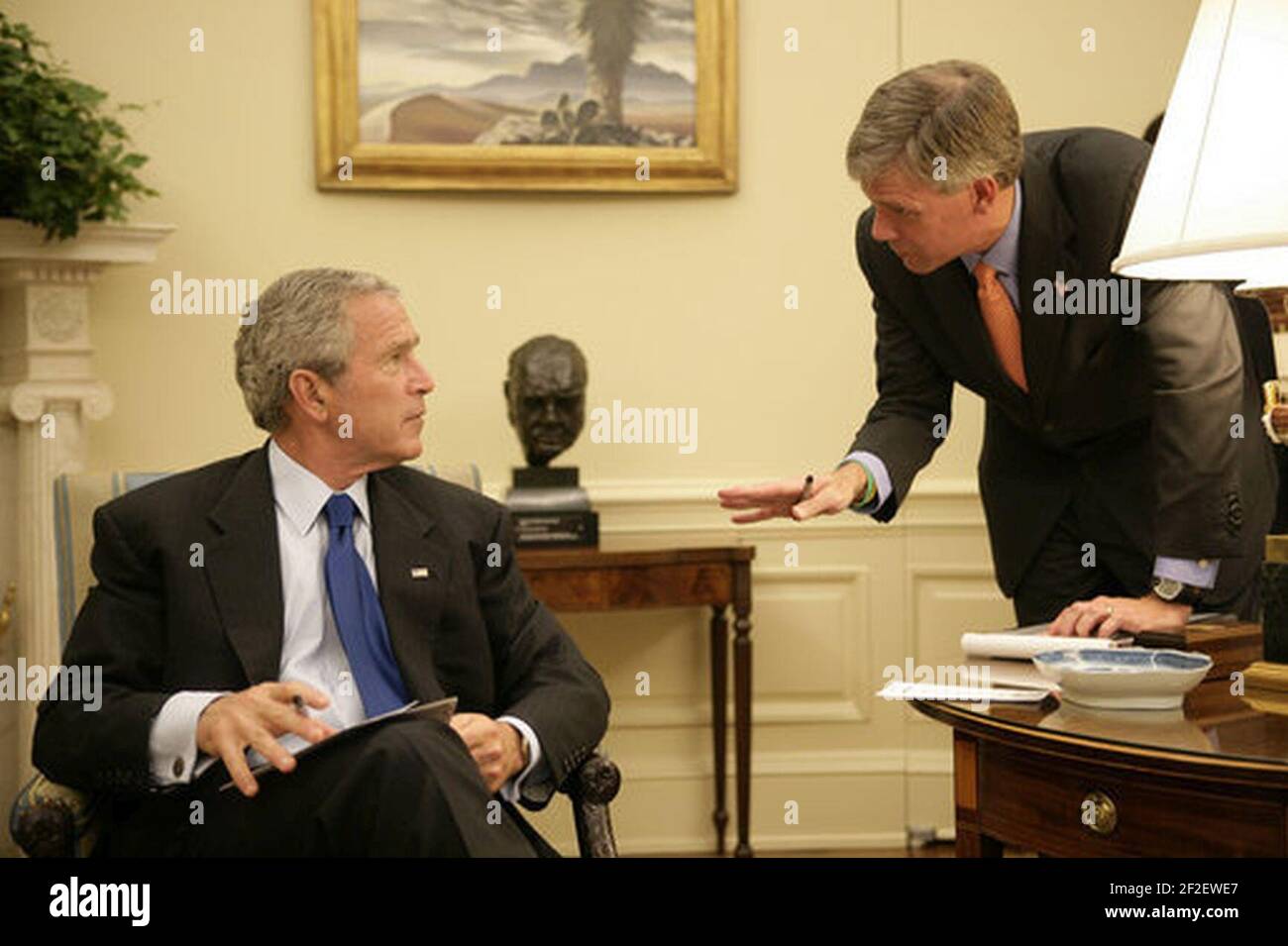 President George W. Bush Confers with White House Press Secretary Tony ...