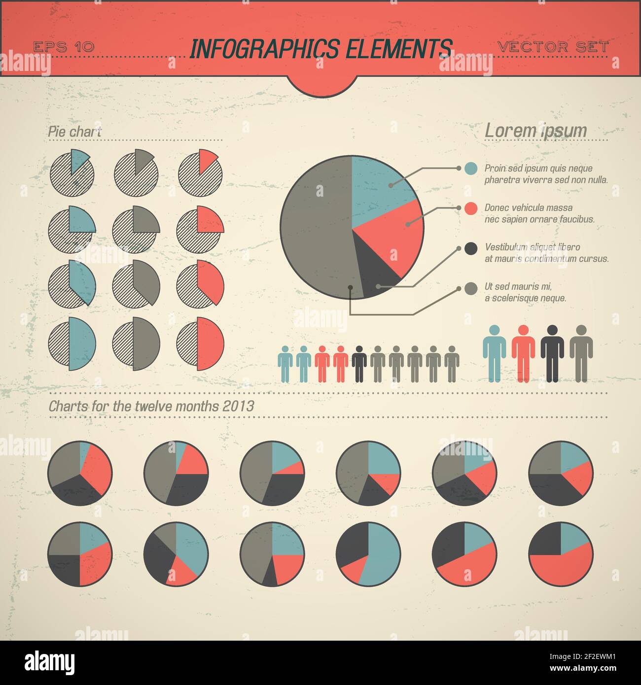 Vintage pie chart with infographics and charts for the twelve months of ...