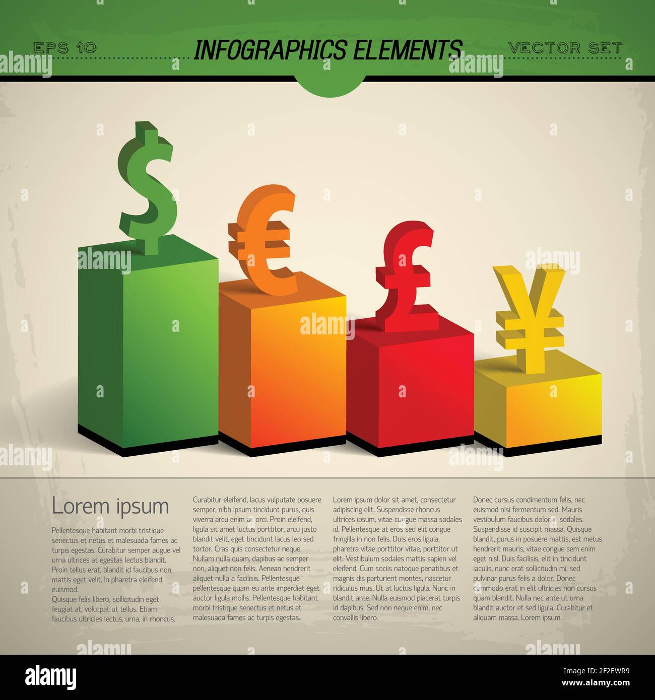 Colored currency infographic the ratio of different currencies to each ...