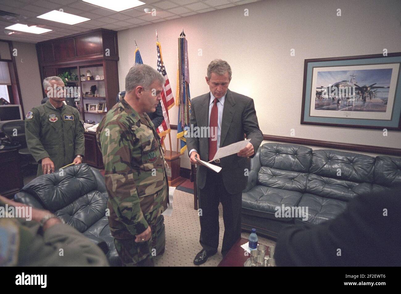 President George W. Bush talks on the telephone about Air Force One ...