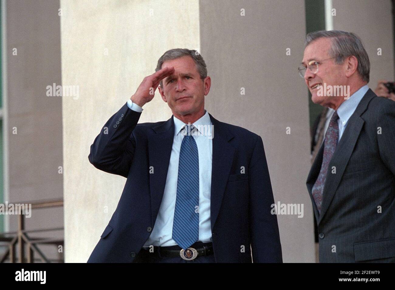 President George W Bush Salutes As He Leaves The Pentagon With