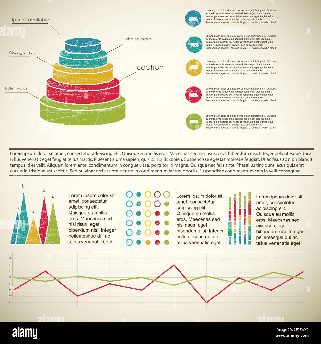 Vintage 3d multicolored diagram infographic with footnotes and ...