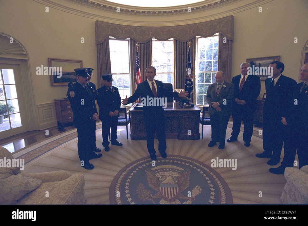 President George W. Bush Talks with Guests in the Oval Office Stock ...
