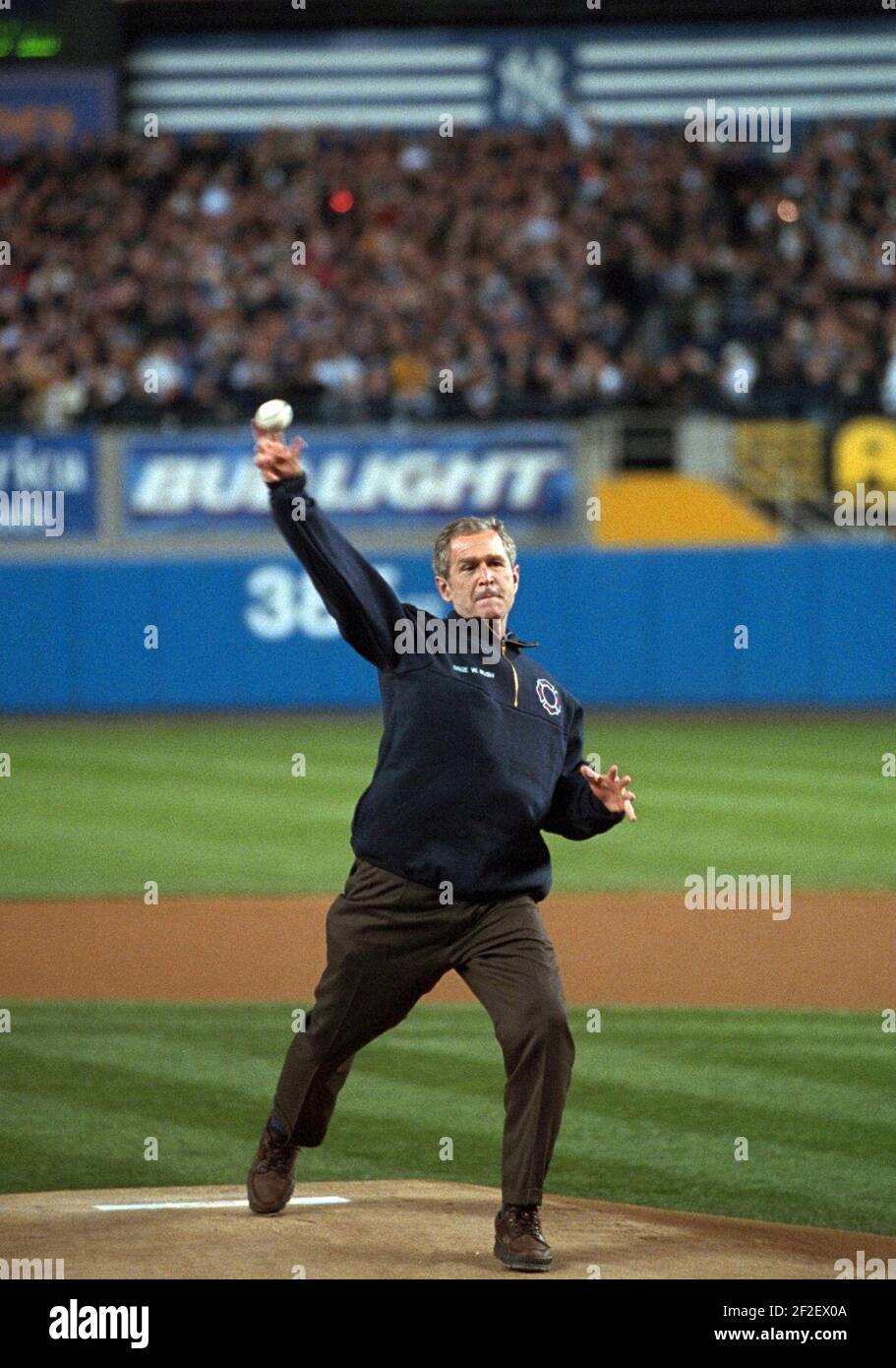 President George W Bush Throws Out The Ceremonial First Pitch At