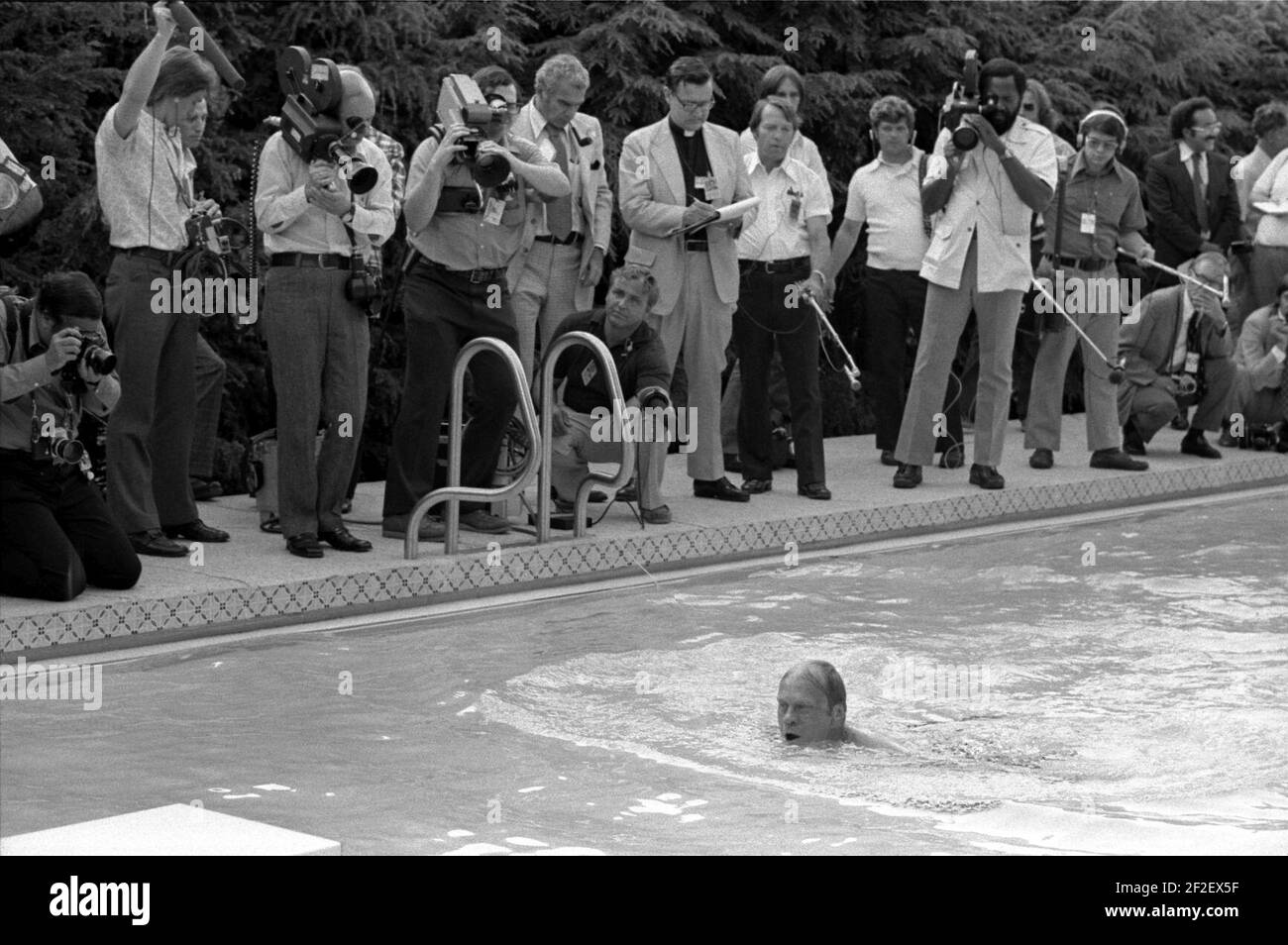 President Gerald Ford takes his first swim in the new White House pool ...