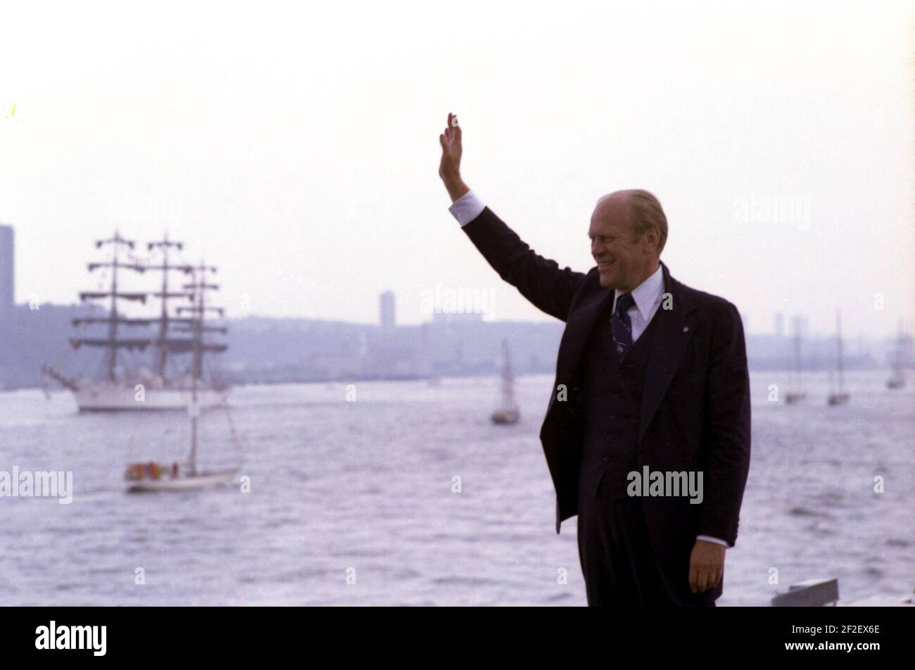 President Gerald Ford views the “Tall Ships” of Operation Sail from the ...