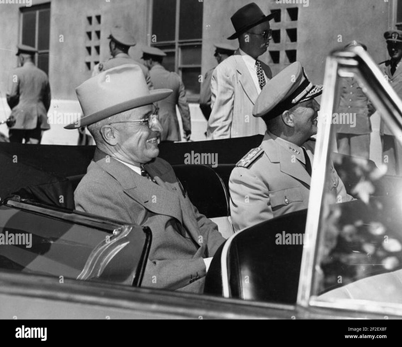 President Harry S. Truman and Admiral Arthur Radford in Backseat of Car ...