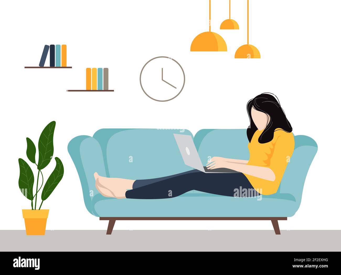 Woman home sofa laptop Stock Vector Images - Alamy