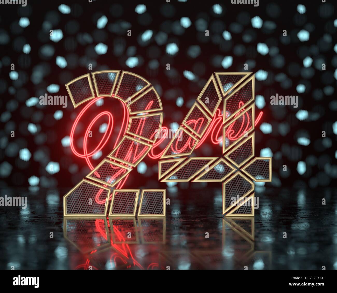 Golden number twenty-four (number 24) cut into perforated gold segments ...