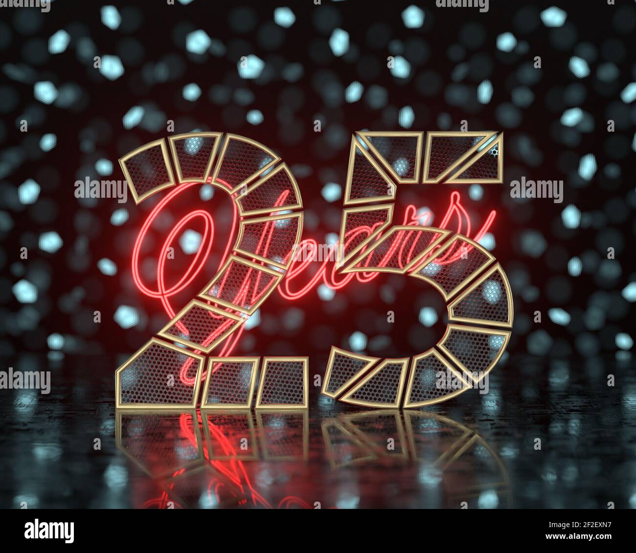 Golden number twenty-five (number 25) cut into perforated gold segments ...