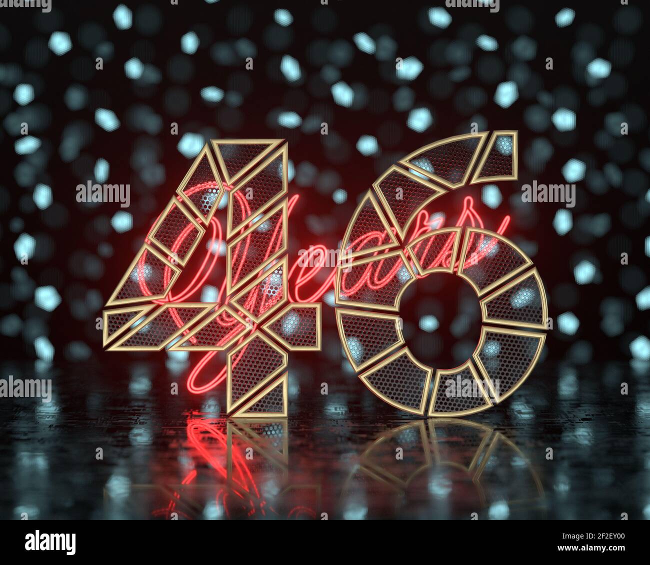 Golden number forty-six (number 46) cut into perforated gold segments ...