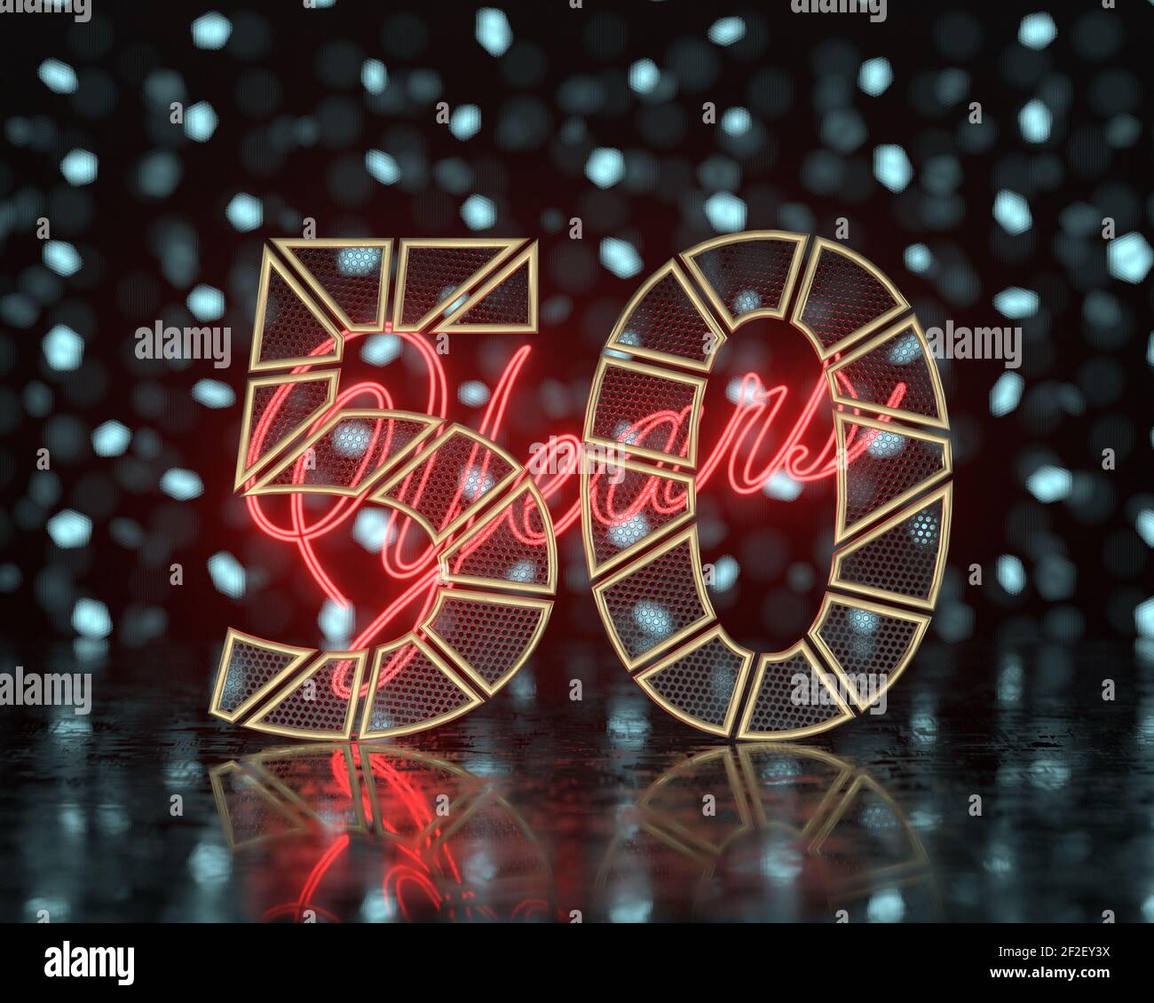 Golden number fifty (number 50) cut into perforated gold segments with ...