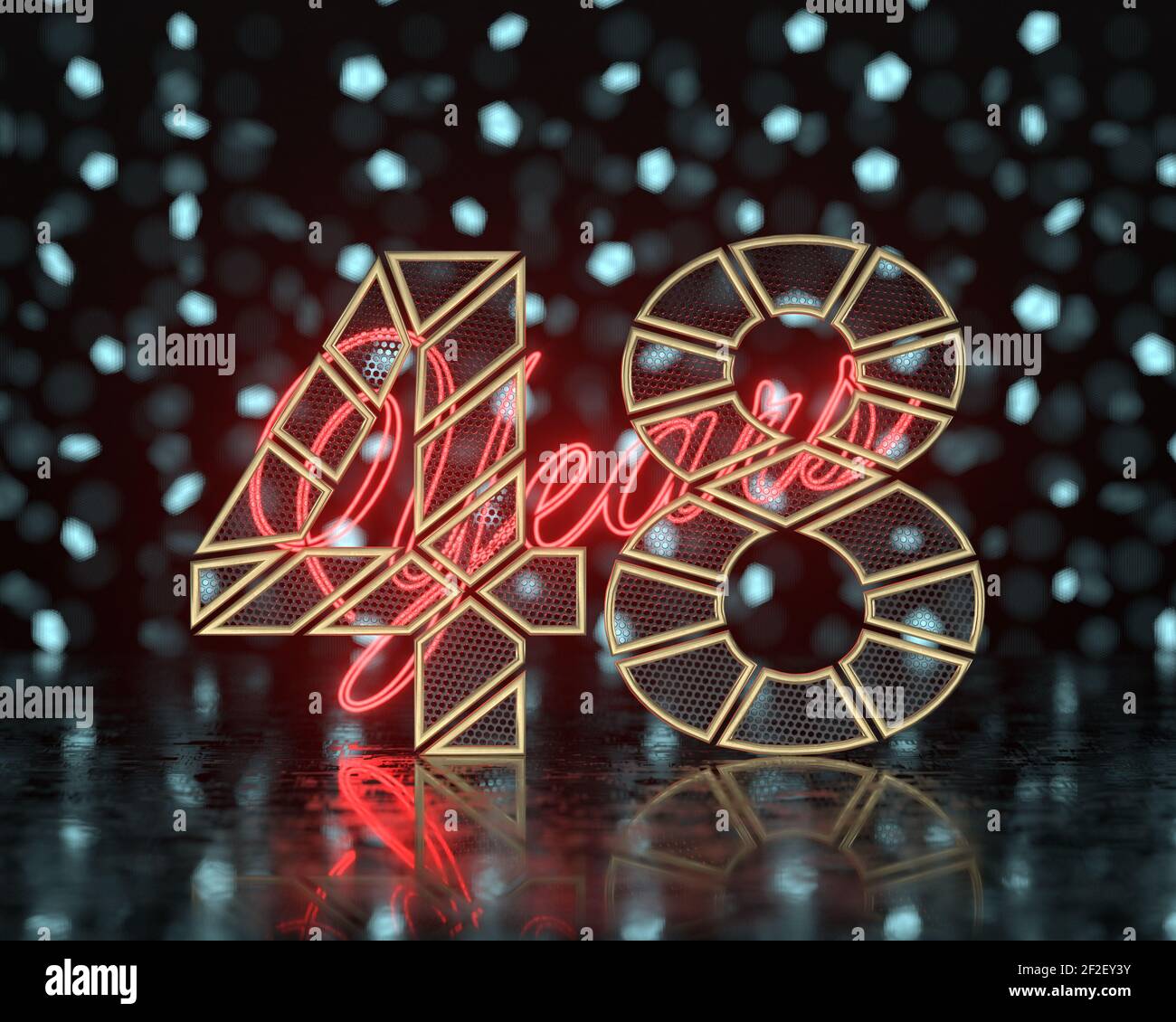 Golden number forty-eight (number 48) cut into perforated gold segments ...