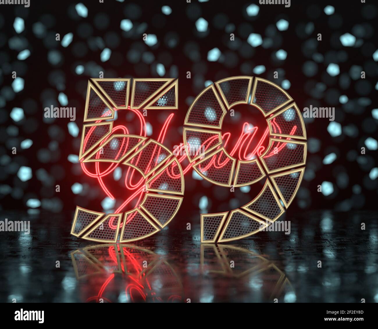 Golden number fifty-nine (number 59) cut into perforated gold segments ...