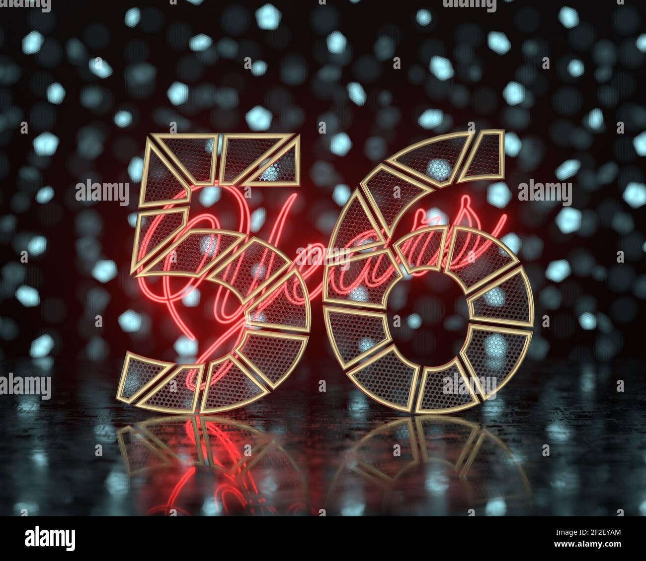 Golden number fifty-six (number 56) cut into perforated gold segments ...