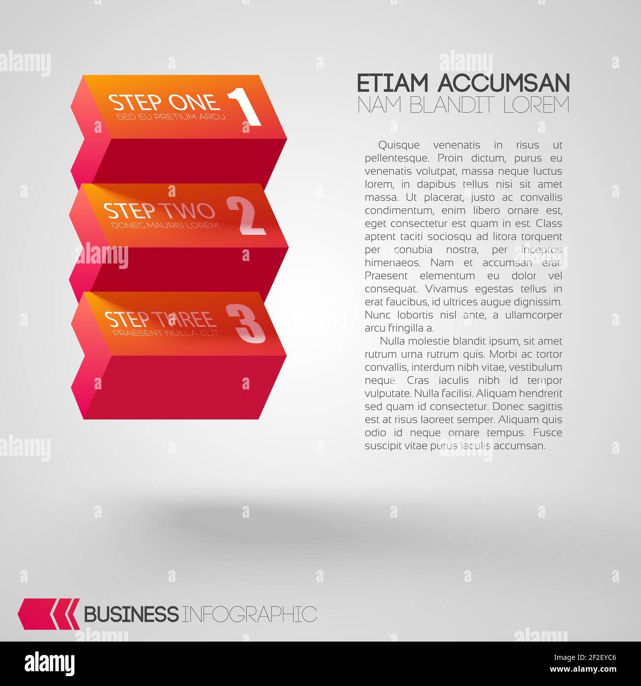Infographic with text and red bricks with three steps on gray Stock ...