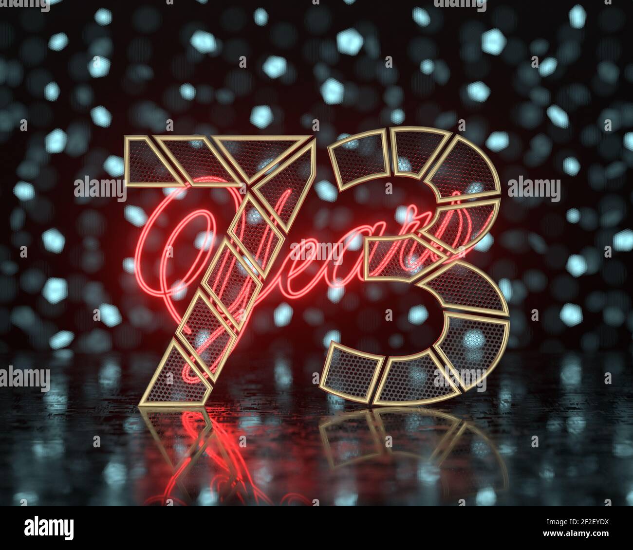 Golden number seventy-three (number 73) cut into perforated gold ...