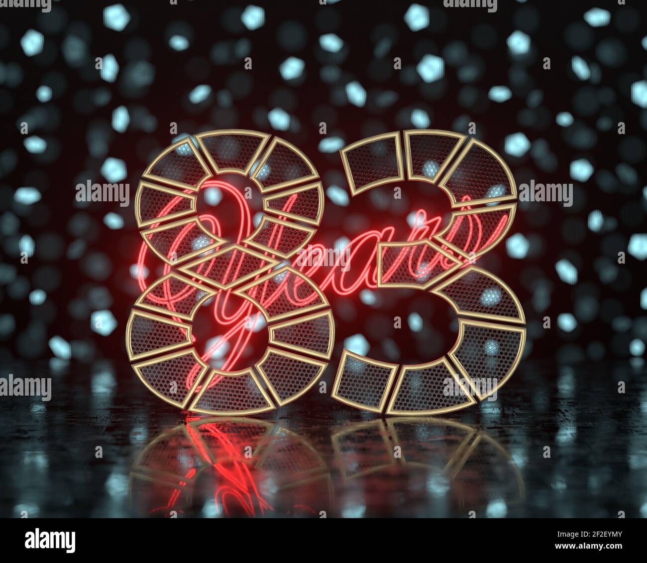 Golden number eighty-three (number 83) cut into perforated gold ...