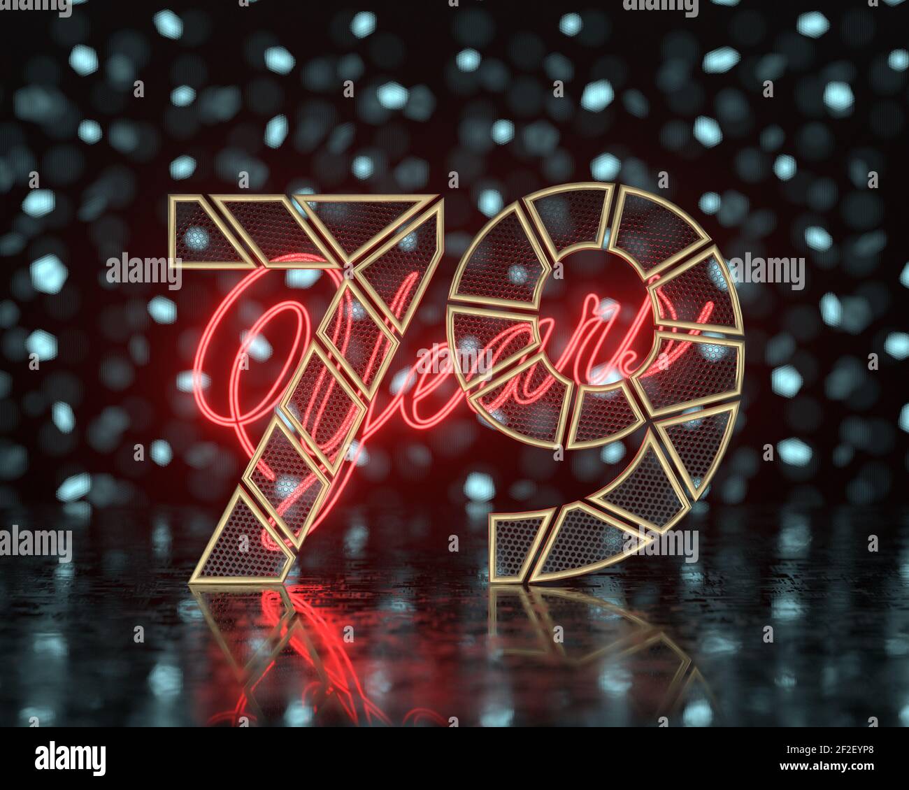 Golden number seventy-nine (number 79) cut into perforated gold ...