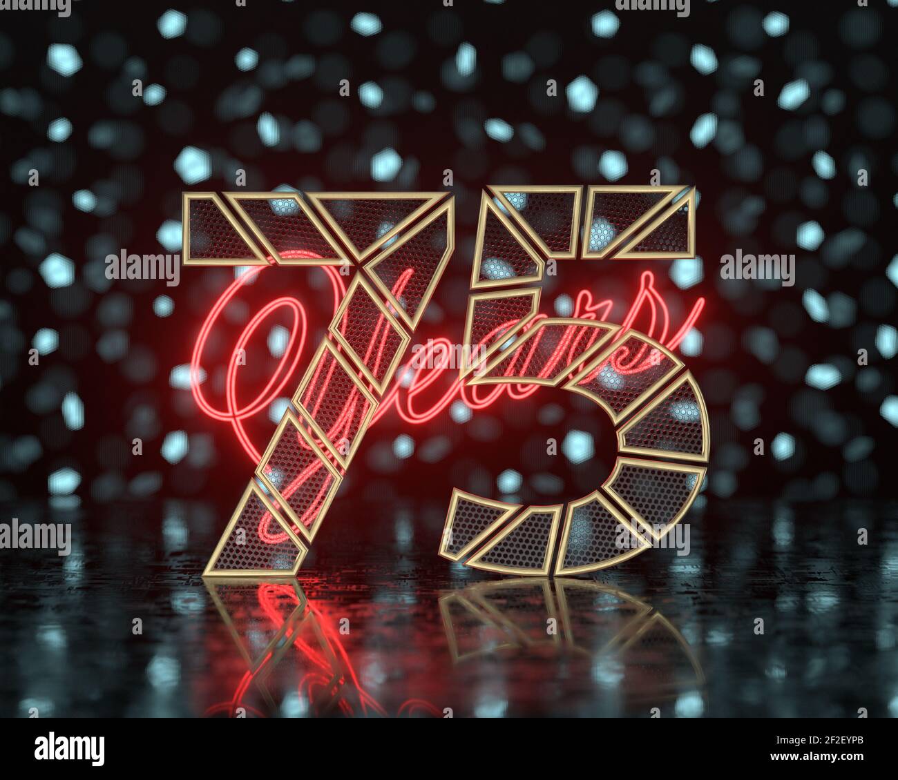 Golden number seventy-five (number 75) cut into perforated gold ...