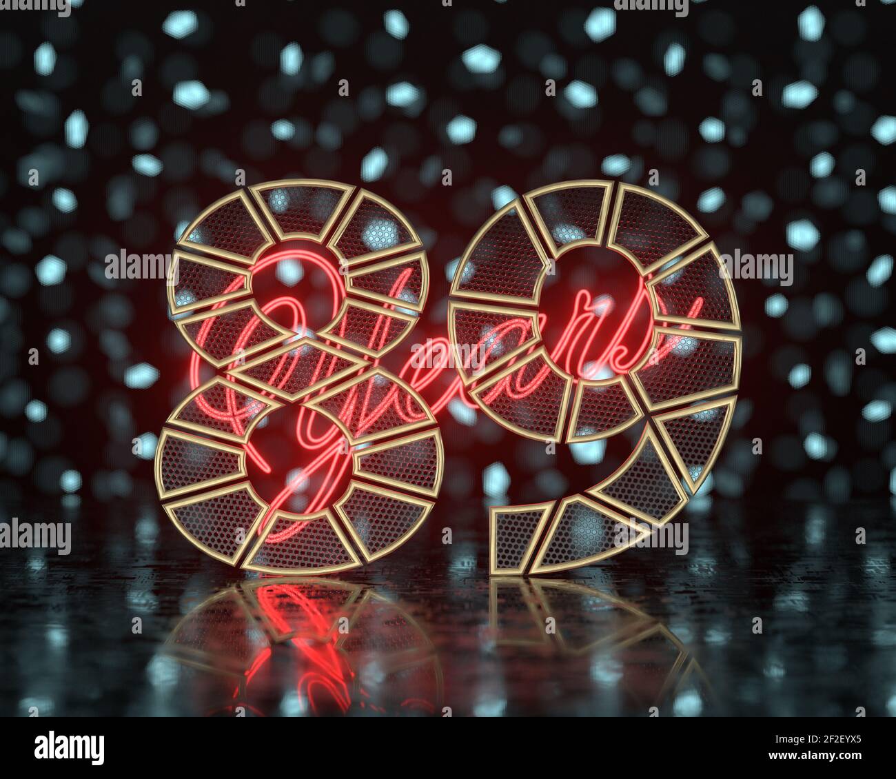 Golden number eighty-nine (number 89) cut into perforated gold segments ...